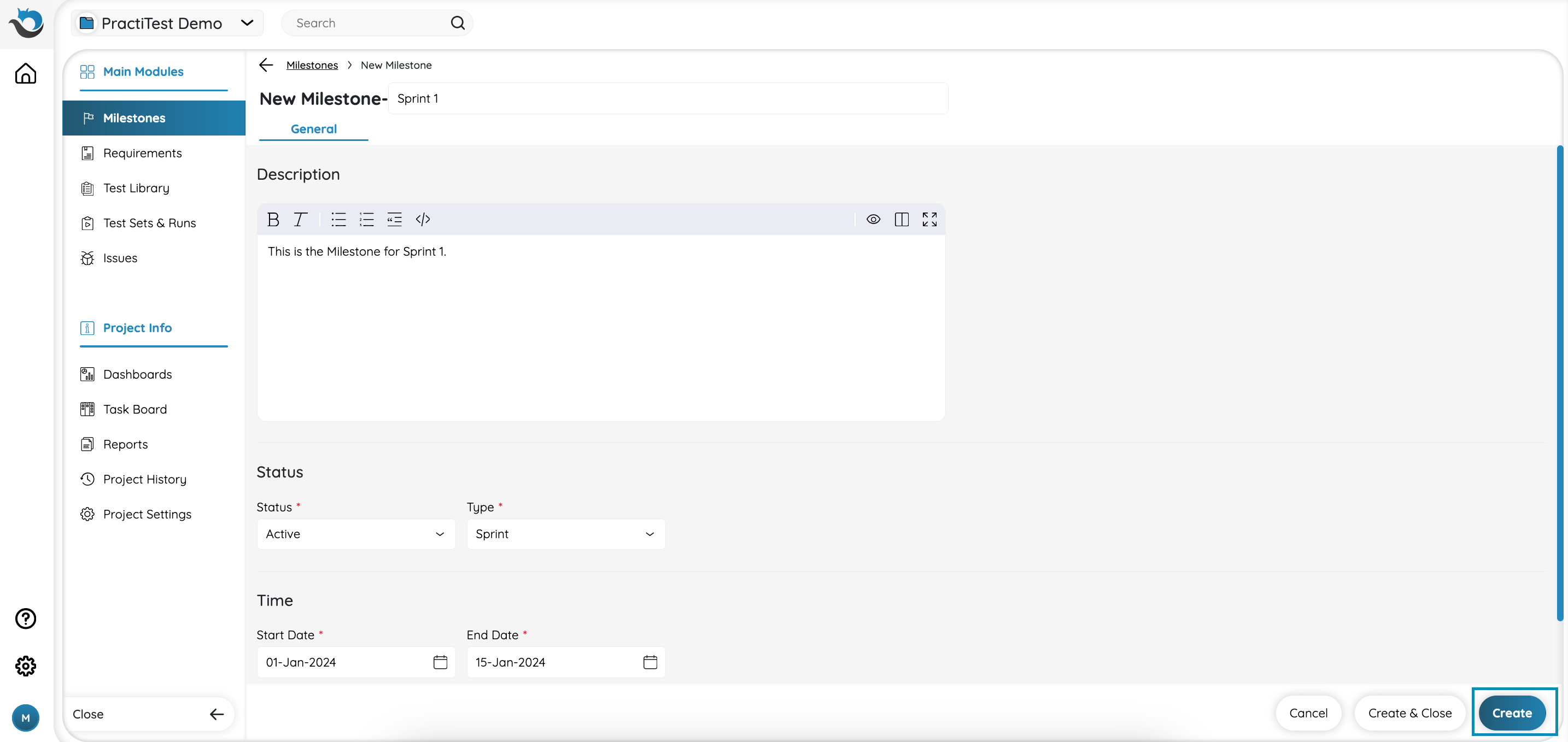Milestones | PractiTest