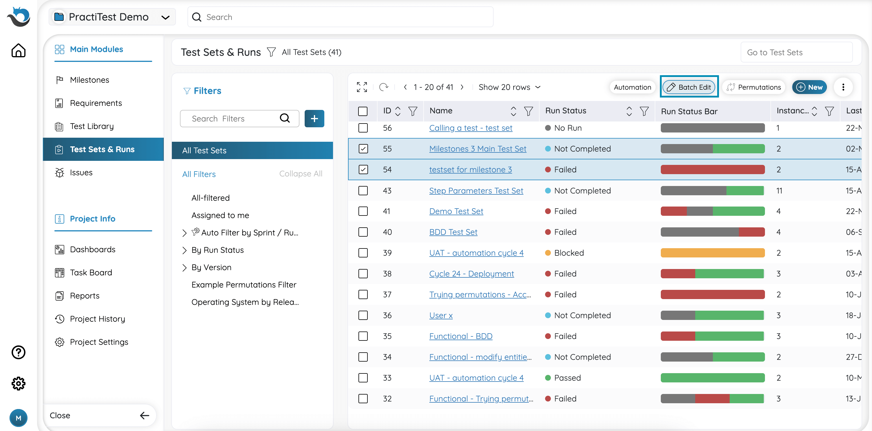 Test Sets & Runs | PractiTest