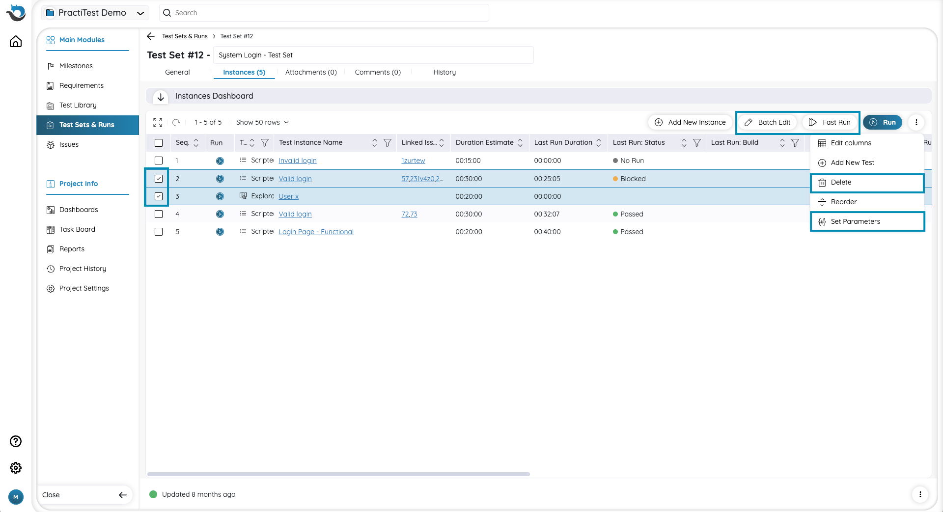 Test Sets & Runs | PractiTest