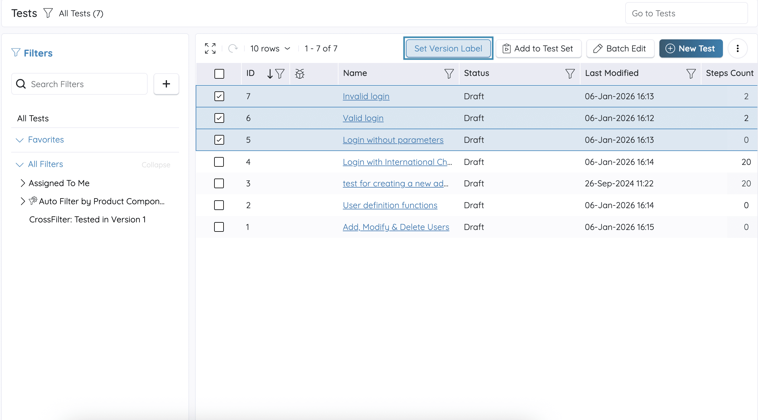 Test Versioning